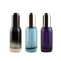 China 30ml Luxury Gradient Glass Press Dropper Bottle, Serum Oil Bottle with Aluminum Collar, Custom Print Wholesale Skincare Pack for sale