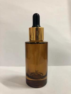 China 30ml Amber Glass Cosmetic Dropper Bottle Essential Oil Bottle with Alumite Collar OEM for sale