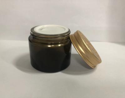 China Aluminum Golden Lid Amber 2oz 8oz Round Cosmetic Jar Skin Care Packaging for sale