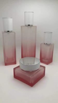 China 50g 40ml Pink Fading Luxury Glass Cosmetic Bottles And Jars Packaging OEM for sale