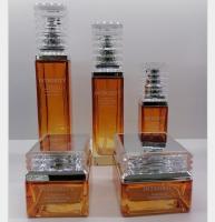 China Square Glass Lotion Bottles Amber Cream Jars Skin Care Packaging OEM for sale