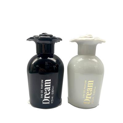 China Custom Glass 50ML Refillable Perfume Bottle With Flower Cap for sale