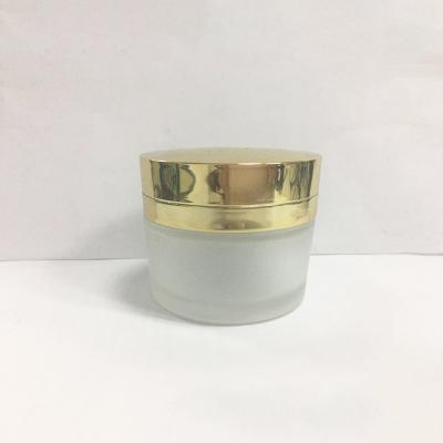China Round 50g Frosted Glass Jar Straight With Gold Cap Classical Shape for sale