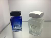 China Custom 50ml 100ml Glass Perfume Container With Atomizer Square Cap for sale