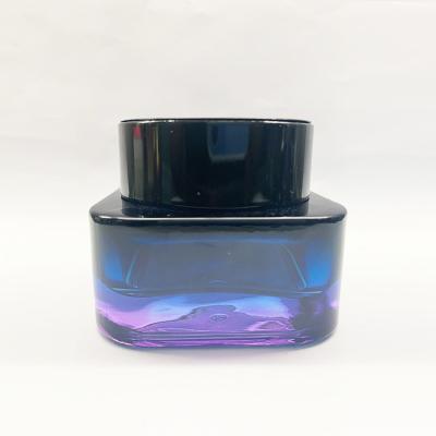 China Square 50g Glass Cream Jars Painting Electroplate Logo With Plastic Cap for sale
