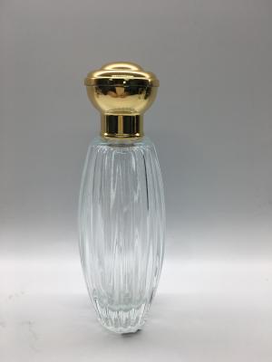 China Luxury Tall 100ml Empty Perfume Bottles Crimp Sprayer With Round Gold Cap for sale
