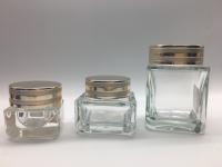 China High End Glass Cosmetic Jar 20g 50g 110g Thick Bottom Square Shape for sale