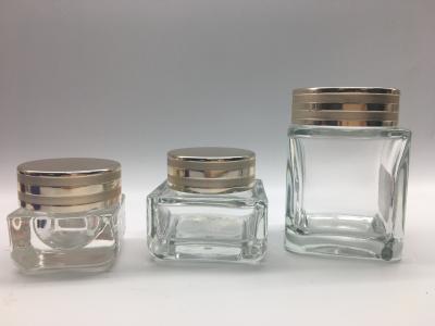 China High End Glass Cosmetic Jar 20g 50g 110g Thick Bottom Square Shape for sale