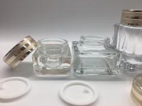 China Luxury Classical Small Square Glass Jars Electroplate Printing With Metallic Cap for sale
