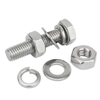 China Coarse Teeth 304 Stainless Steel Hex Bolt Screw Set Fittings with Flat Washer M4-M16 Nut for sale