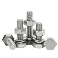 China Coarse Teeth 304 Stainless Steel Hex Bolt Screw Set Fittings with Flat Washer M4-M16 Nut for sale