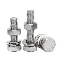 China Coarse Teeth 304 Stainless Steel Hex Bolt Screw Set Fittings with Flat Washer M4-M16 Nut for sale
