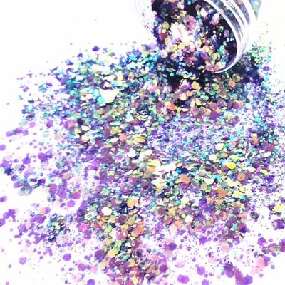 China OEM/ODM Yes.We Provide OEM Chameleon Chunky Polyester Nail Body Chunky Mix Chameleon Sequins Glitter for sale