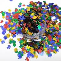 China Die Cutting Printing PET Puzzle Glitter Shape for Eye-Catching Puzzle Designs in Red Blue Yellow Green Mix for sale