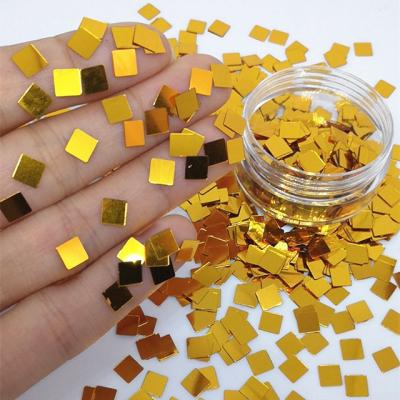 China Customized Logo Acceptable 5*5 Golden Square Glitter Sequin Sheet with Customized Color and Logo for sale