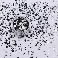 China Excellent Nail Art Effect Glitter Black White Dots Mixed Glitter with Polyester Material for sale