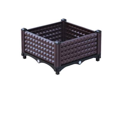 China Rattan Design Plastic Raised Planter Box 40x40x26cm Outdoor Decorative Garden Bed for Flowers Vegetables for sale
