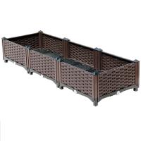 China 120cm Plastic Raised Garden Planter Long Narrow Rattan Pattern Flower Box for Outdoor Use for sale