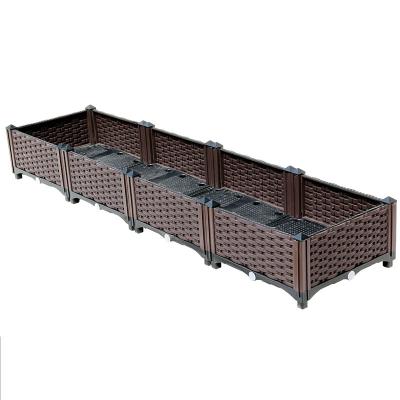 China 120cm Plastic Raised Garden Planter Long Narrow Rattan Pattern Flower Box for Outdoor Use for sale