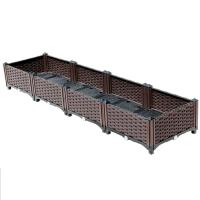 China Brown Rattan Rectangle Planting Box 40x40x26cm Foldable Outdoor Flower Pot Large Capacity PP Plastic for sale