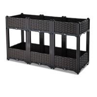 China Multi Layer Plastic Planter on Wheels Rattan Design 2.5cm Water Tray No Leakage for sale
