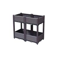 China Home 40cm Wide Square Plastic Elevated Planter Box With Wheels Double Layer for sale