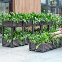 China Storable Hand Woven Long Plastic Planter Box Elevated Planter Box Plastic 60x20x15cm for sale