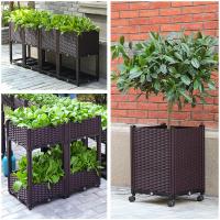 China Storable Hand Woven Long Plastic Planter Box Elevated Planter Box Plastic 60x20x15cm for sale