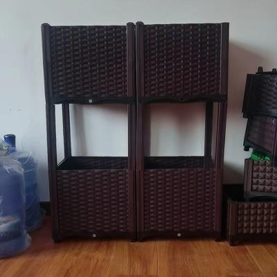 China PP Plastic Square Vegetable Garden Flower Box 40x40x37cm Outdoor Planting Pot Brown for sale