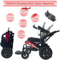 China KSM-601S Foldable Power Wheelchair 500W Brushless Motor 6AH Li-ion Battery Airline Approved Recliner for sale