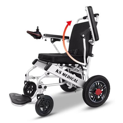 China KSM-601 Lightweight Foldable Electric Wheelchair 24V 250W Motor 12Ah Li-ion Battery Travel Wheelchair for sale