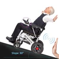 China KSM-601 Lightweight Foldable Electric Wheelchair 24V 250W Motor 12Ah Li-ion Battery Travel Wheelchair for sale