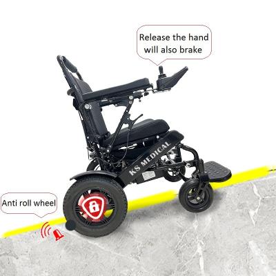 China KSM-601S Foldable Electric Wheelchair 130kg Capacity 25km Range Brushless Motor Recliner for sale