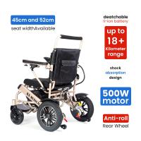 China KSM-601 Motorized Foldable Wheelchair 24V 250W Ultra Lightweight Aluminum Alloy Portable Electric Wheelchair for sale