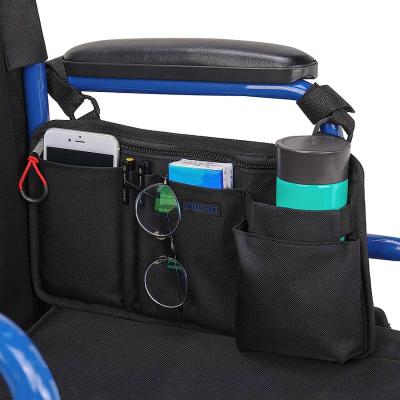 China Wheelchair Side Bag with Cup Holder 36x19cm Polyester Armrest Storage Pouch for sale