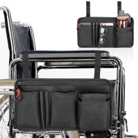 China Waterproof Wheelchair Armrest Bag Side Organizer Storage Pouch 36x19cm with Cup Holder for sale