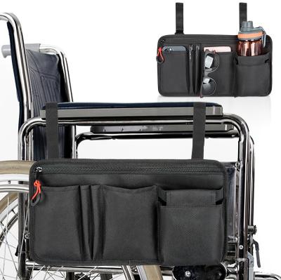 China Waterproof Wheelchair Armrest Bag Side Organizer Storage Pouch 36x19cm with Cup Holder for sale