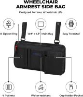 China Waterproof Wheelchair Armrest Bag Side Organizer Storage Pouch 36x19cm with Cup Holder for sale