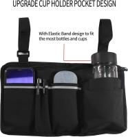 China Waterproof Wheelchair Armrest Bag Side Organizer Storage Pouch 36x19cm with Cup Holder for sale