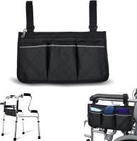 China Wheelchair Armrest Side Bag 32.5x18cm Polyester Storage Pouch with Cup Holder for Scooter Walker for sale
