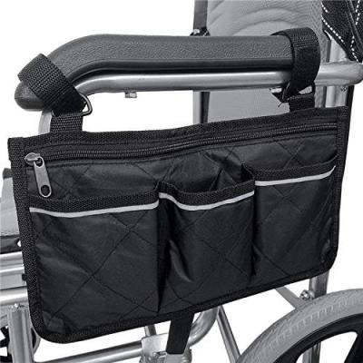 China Black Wheelchair Side Bag Armrest Storage Pouch 32.5x18cm Waterproof Polyester for Walker Scooter for sale