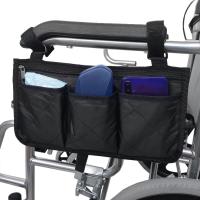 China Wheelchair Armrest Storage Bag with Cup Holder 32.5x18cm Polyester Side Organizer Pouch for Walkers Rollators for sale