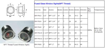 China Nickel Plated Steel Fused Sight Window 1/4 to 2 Inch NPT BSP 125 psig for sale