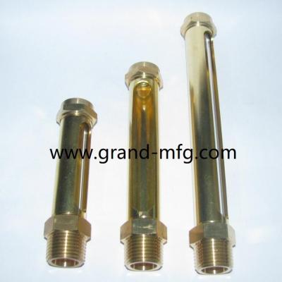 China Brass Oil Level Sight Gauge NPT1/4 Thread 80-600mm Distance Real Glass Tube for Hydraulic Reservoir for sale