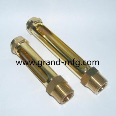 China Brass Oil Level Gauge with Quartz Glass Tube NPT BSP Thread 1/8 to 1 Inch 80-600mm Bolt Distance for sale