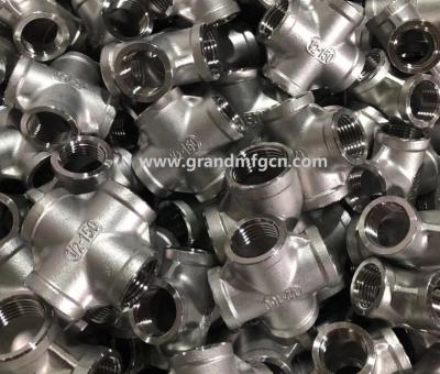 China NPT Stainless Steel 304 316 Cross Connector Precision Machined Fitting OEM Custom CNC Parts 0.01mm Tolerance for sale