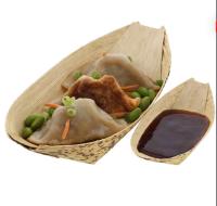 China Biodegradable Disposable Serving Cone Bamboo Leaf Plate Boat For Sushi Food for sale