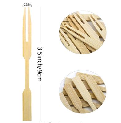 China Mini Disposable Bamboo Party Forks Cocktail Appetizer for Fruit Double Prong for sale