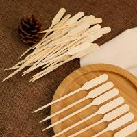 China Customized 9cm Disposable Barbeque Bamboo Paddle Picks Flat Top for sale