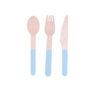 China Compostable Blue Wooden Cutlery Set Colorful Tableware Cutlery  for Home Party BBQ for sale